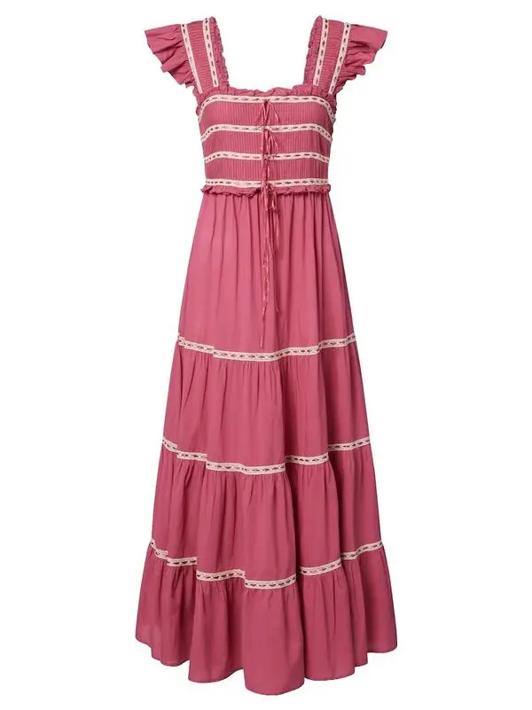 Rixo Chandra Tiered Cotton Midi Dress - Pink