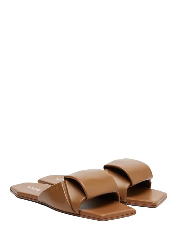 Loewe Origami Leather Slides - Brown