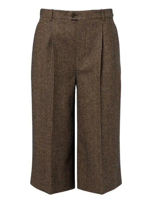 Saint Laurent Herringbone Wool-blend Bermuda Shorts - Brown