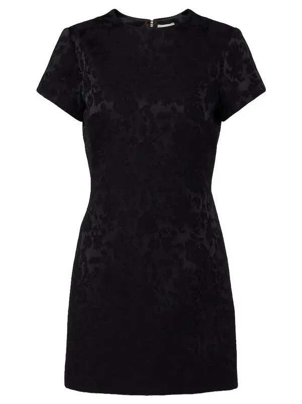 Saint Laurent Devoré Floral Cotton-blend Minidress - Black