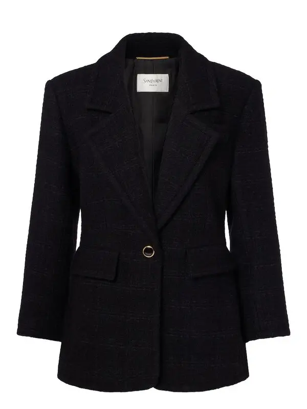 Saint Laurent Wool-blend Tweed Jacket - Black