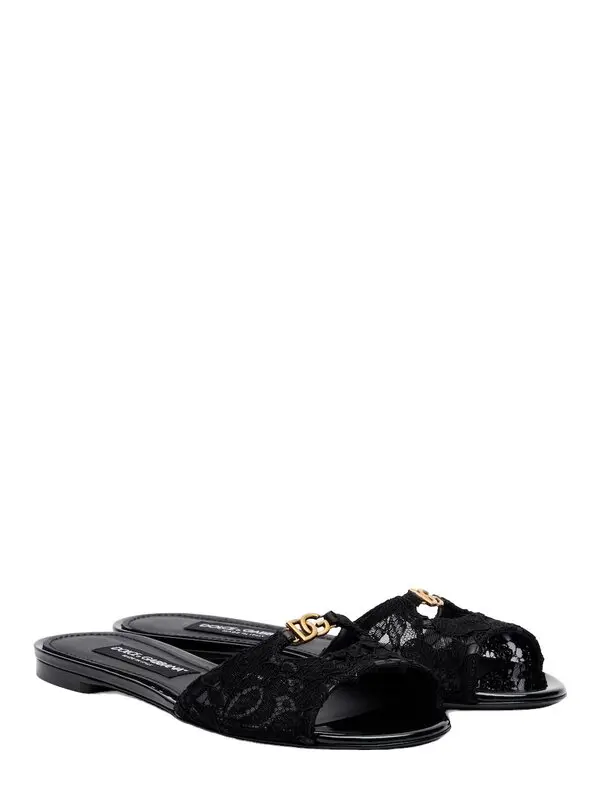 Dolce & Gabbana Leather-trimmed Lace Slides - Black