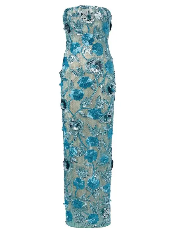 Rachel Gilbert Pierre Embellished Bustier Gown - Blue