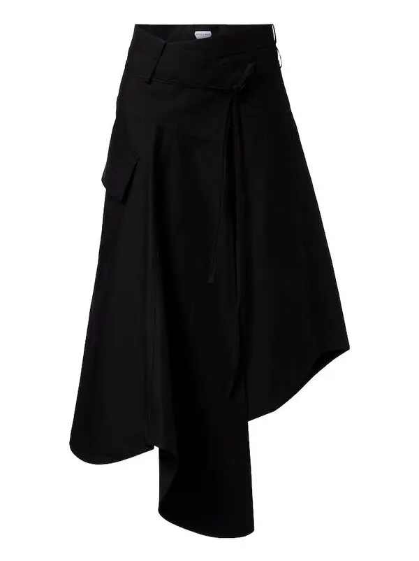 Bottega Veneta Asymmetrical Cotton Midi Skirt - Black