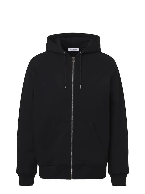 Givenchy Logo Cotton Fleece Zip-up Hoodie - Black