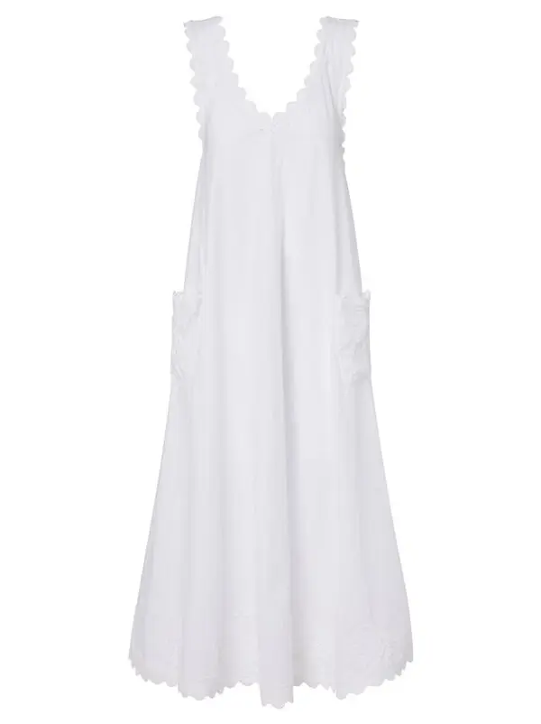 JULIET DUNN Embroidered Scalloped Cotton Poplin Midi Dress - White
