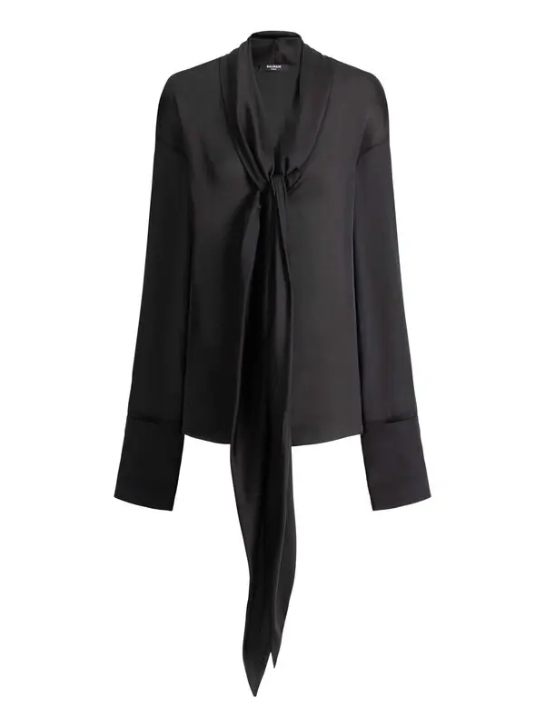 Balmain Silk Shirt With Tie Collar - Black