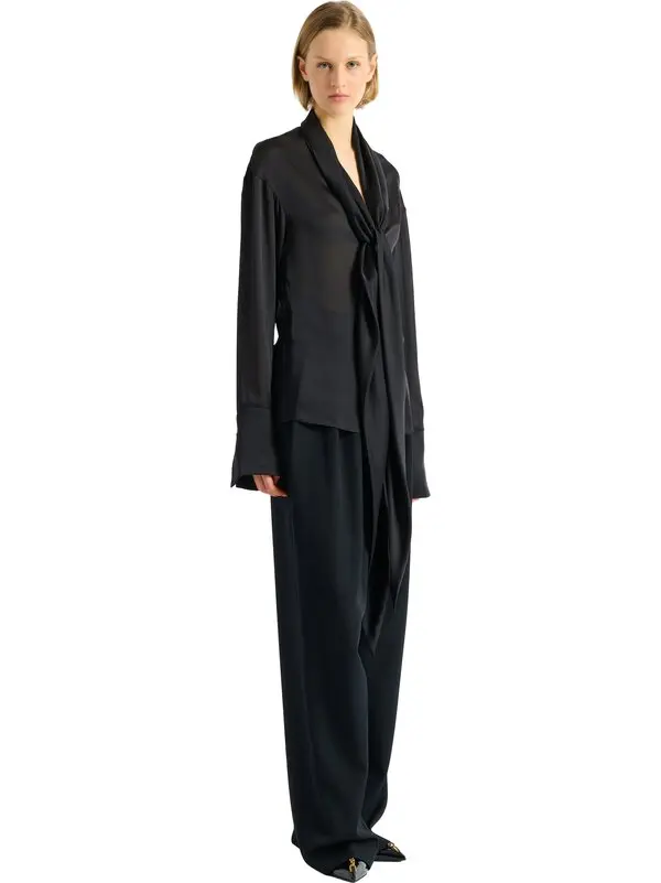 Balmain Silk Shirt With Tie Collar - Black