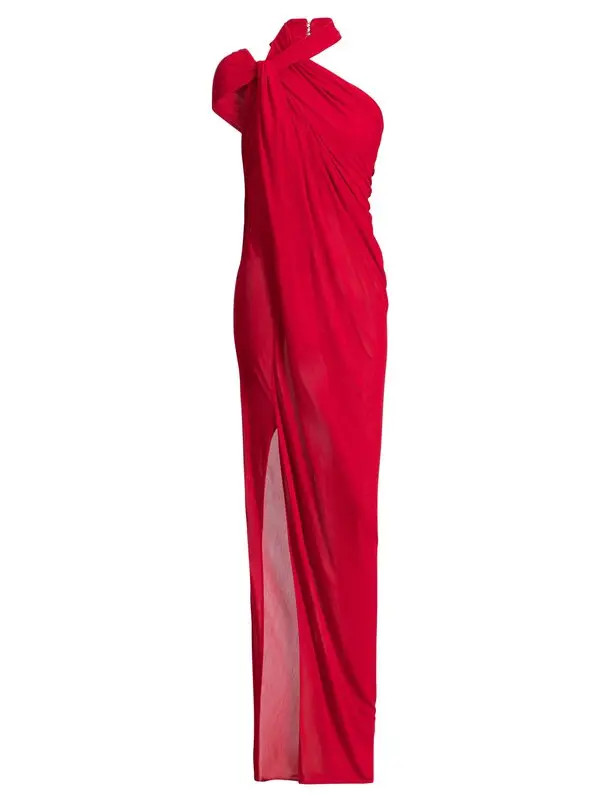 Balmain Long Draped Jersey One-shoulder Dress - Red