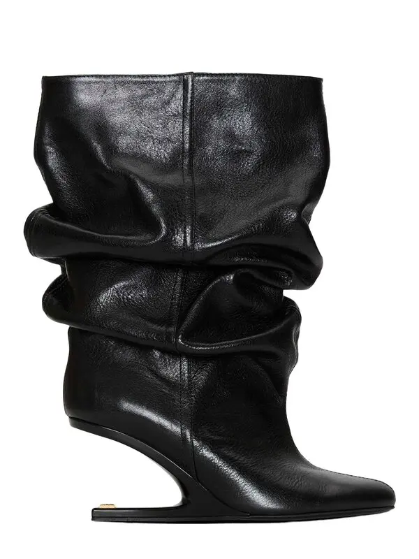 Balmain No Wedge Textured Leather Ankle Boots - Black