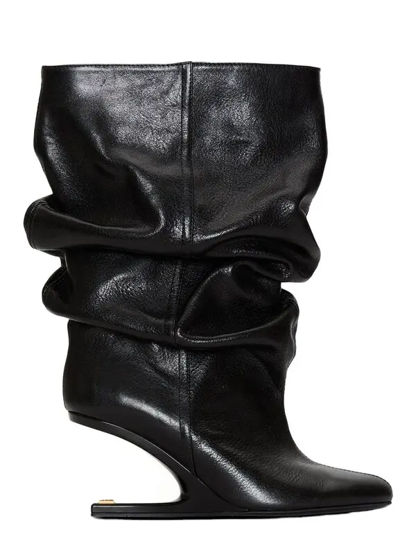 Balmain No Wedge Textured Leather Ankle Boots - Black