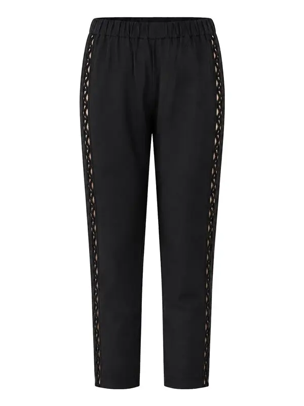 MARIELĒ Eleonora Linen Trousers With Sangallo Embroidery - Black