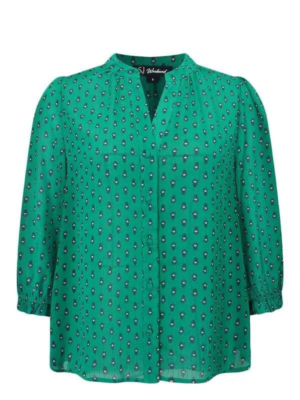 SMART AND JOY Printed V-neck Blouse - Green
