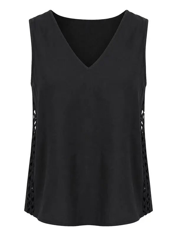 MARIELĒ Eleonora Linen Top With Sangallo Embroidery - Black