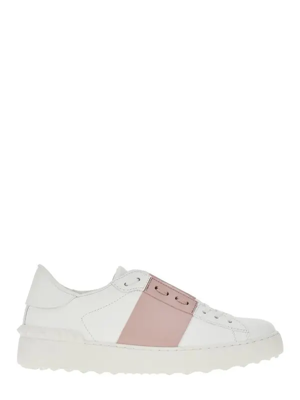 Valentino Garavani Open Leather Sneakers With Contrasting Band And Rockstud Detail - Pink