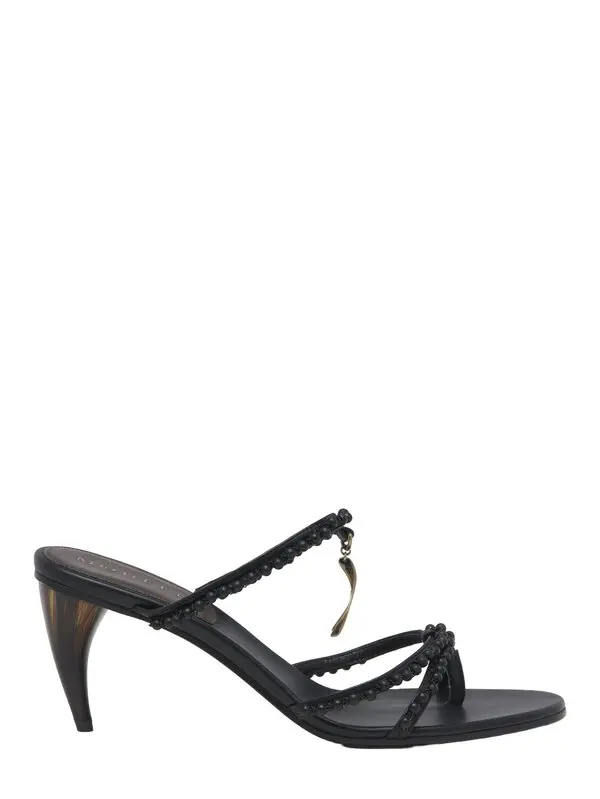 Alexander McQueen Rosa Leather Sandal With Wishbone Charm - Black