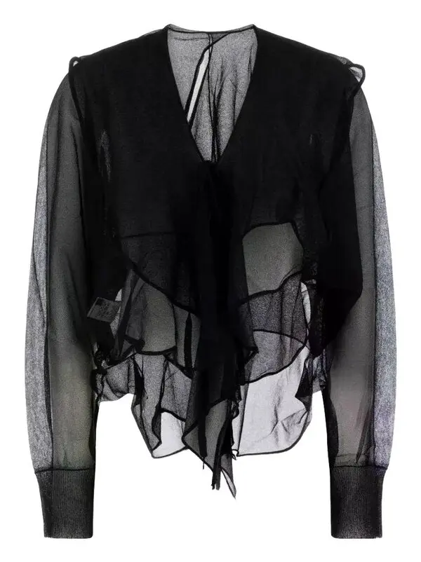 Y’s Ruffled Semi-sheer Tunic - Black