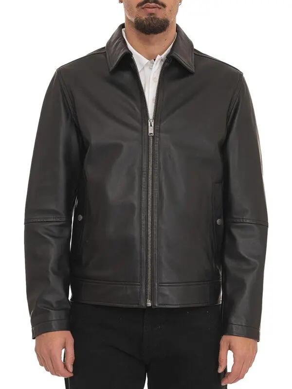 BOSS Leather Zip-up Jacket - Black