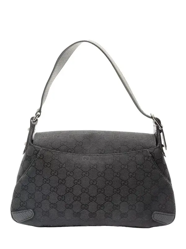 Gucci Horsebit Gg Canvas Shoulder Bag - Black