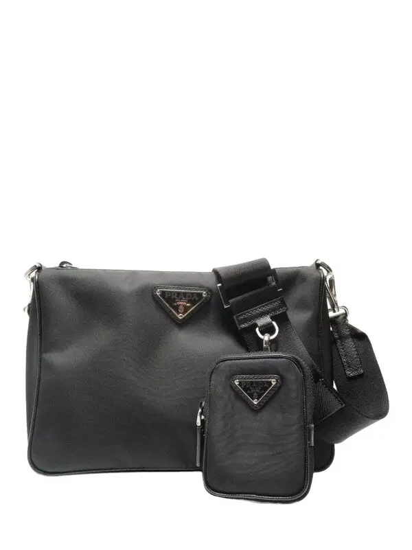 Prada Triangle Logo Plate Shoulder Bag - Black