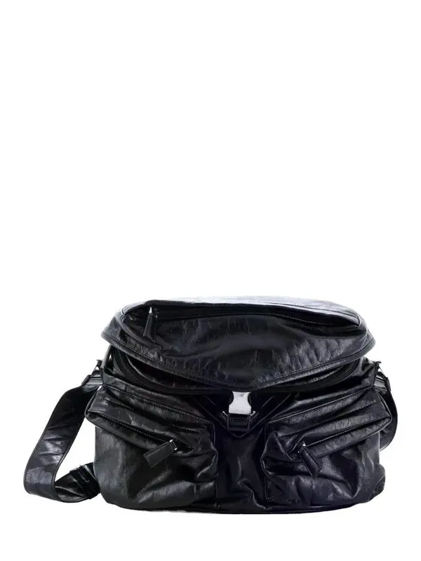 Prada Slanted Double Pocket Soft Calf Shoulder Bag - Black