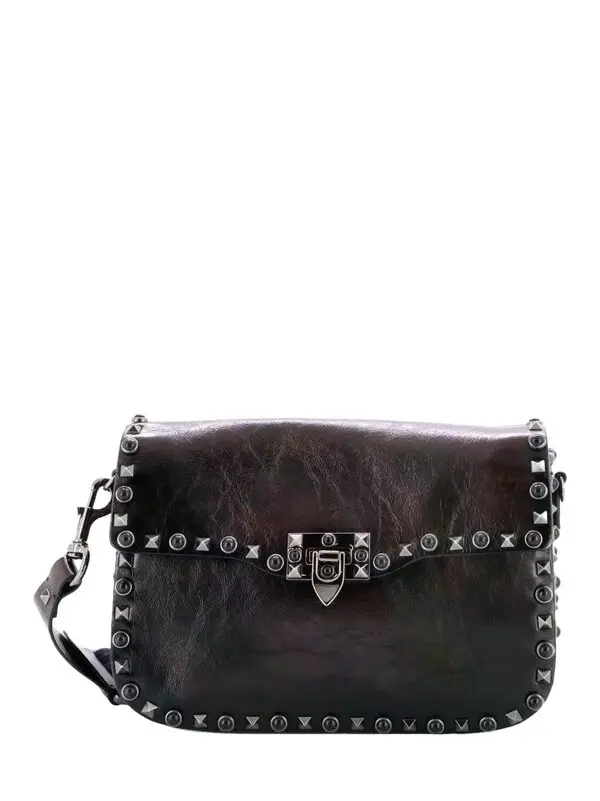 Valentino Garavani Rolling Rockstud Leather With Cabochons Medium Crossbody Bag - Black