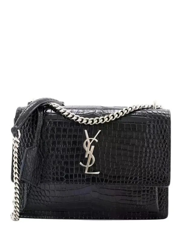Saint Laurent Medium Croc Effect Leather Bag - Black