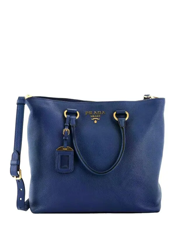 Prada Convertible Shopper Vitello Daino Large Tote Bag - Blue