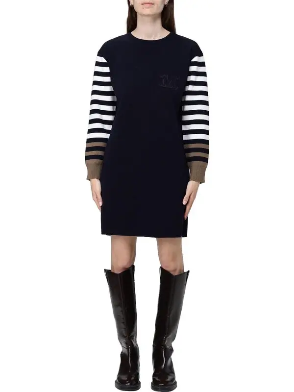 Max Mara Crewneck Long Sleeve Mini Dress - Blue