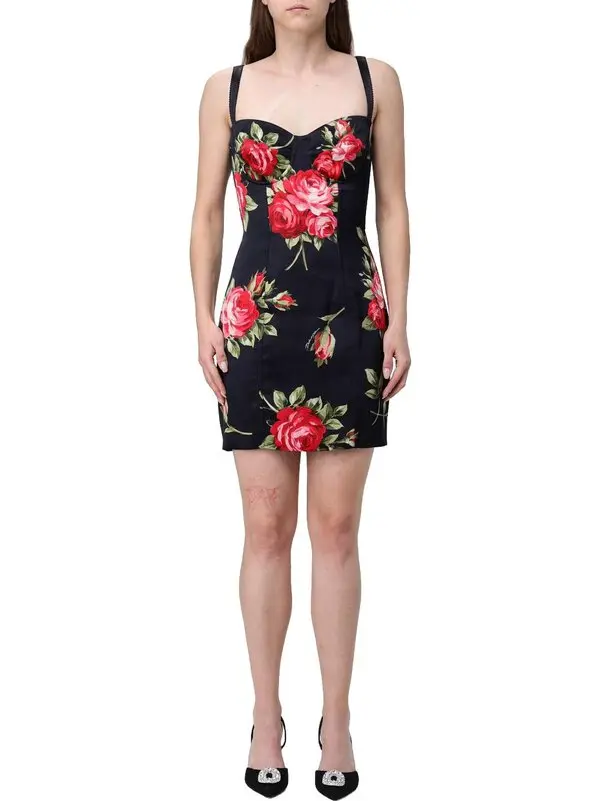 Dolce & Gabbana Viscose Silk Blend Floral Sheath Dress - Black