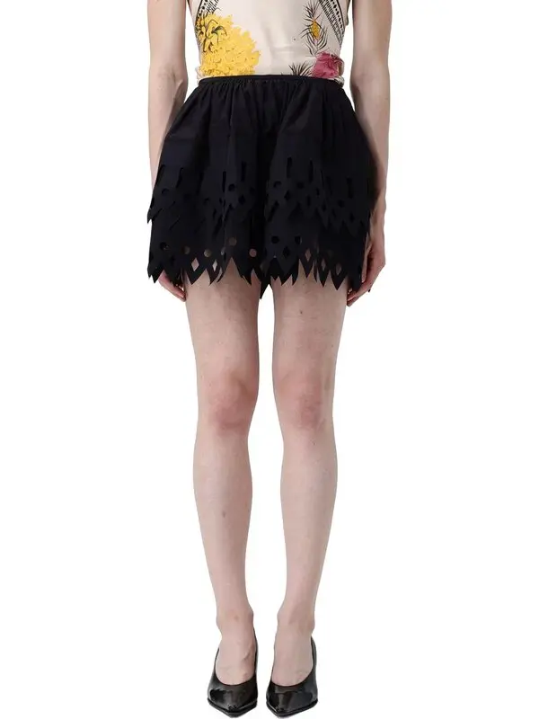 Blumarine Cotton Blend Mini Skirt With Wavy Hem - Black