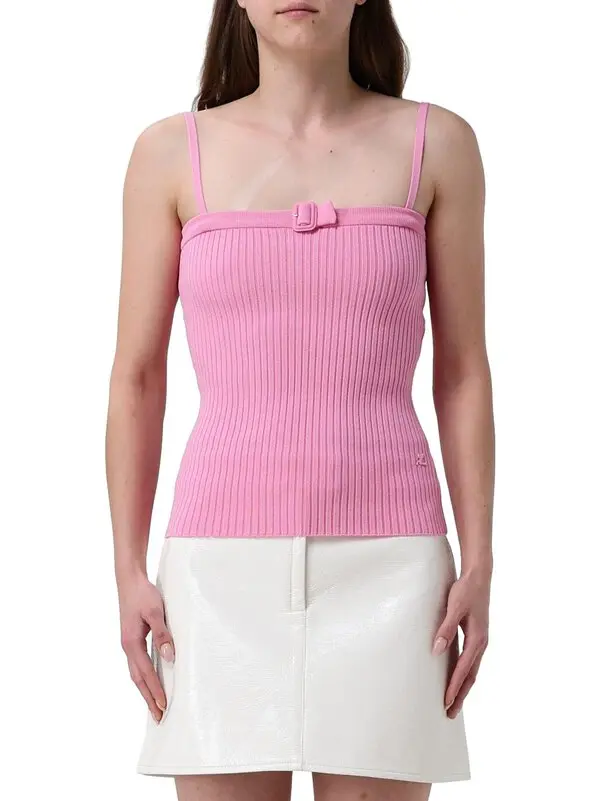 COURREGES Ribbed Knit Top With Bow Detail - Pink
