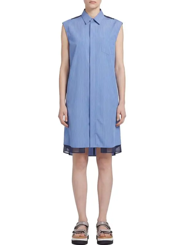 Sacai Striped Cotton Blend Shirt Dress - Blue