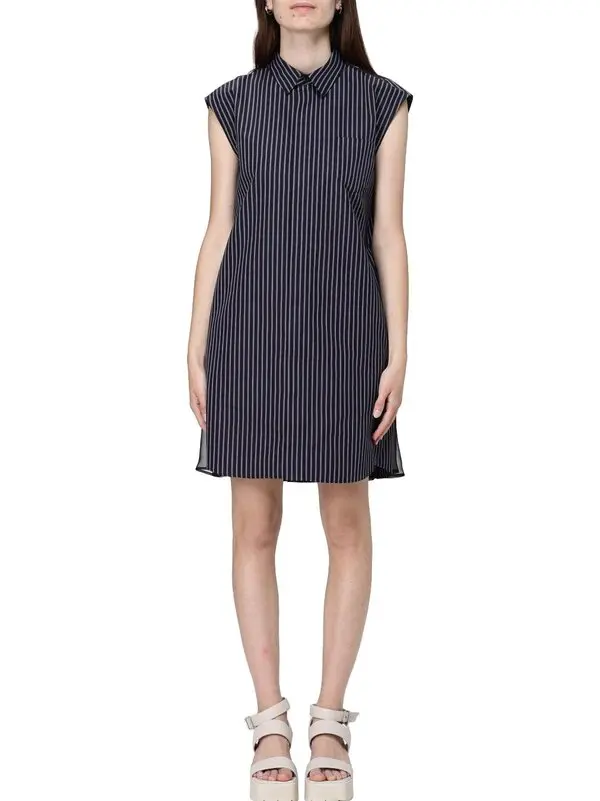 Sacai Striped Cotton Blend Shirt Dress - Navy