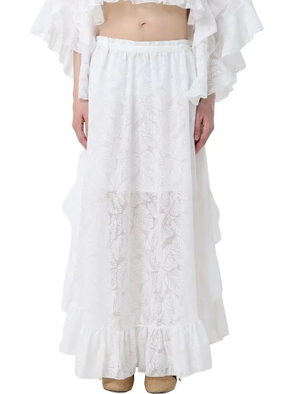 Zimmermann Ruffled Floral Cotton Blend Maxi Skirt - Ivory