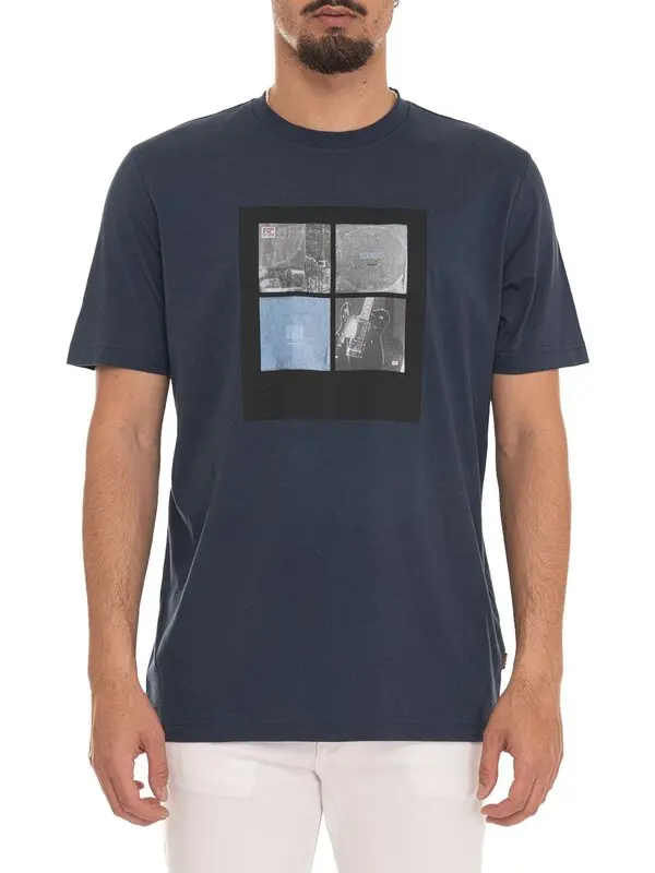 BOSS Short-sleeved Cotton T-shirt With Graphic Print And Crew Neck - Blue