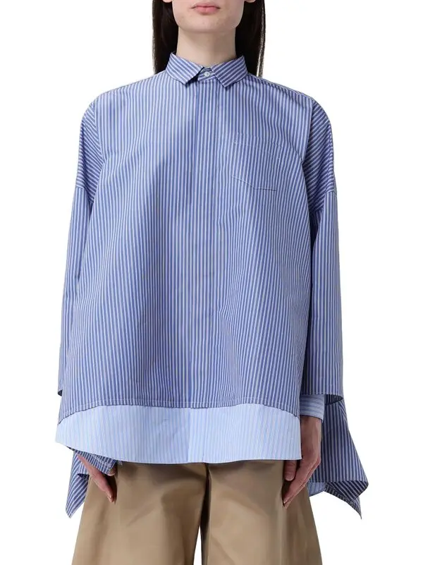 Sacai Striped Cotton Blend Long Sleeve Shirt - Gnawed Blue