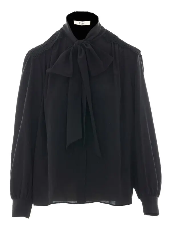 Chloé Maxi Gathered Lavallière Blouse In Crêpe De Chine - Black