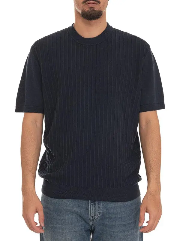 BOSS Ribbed Linen-cotton Blend Crew Neck Sweater - Blue