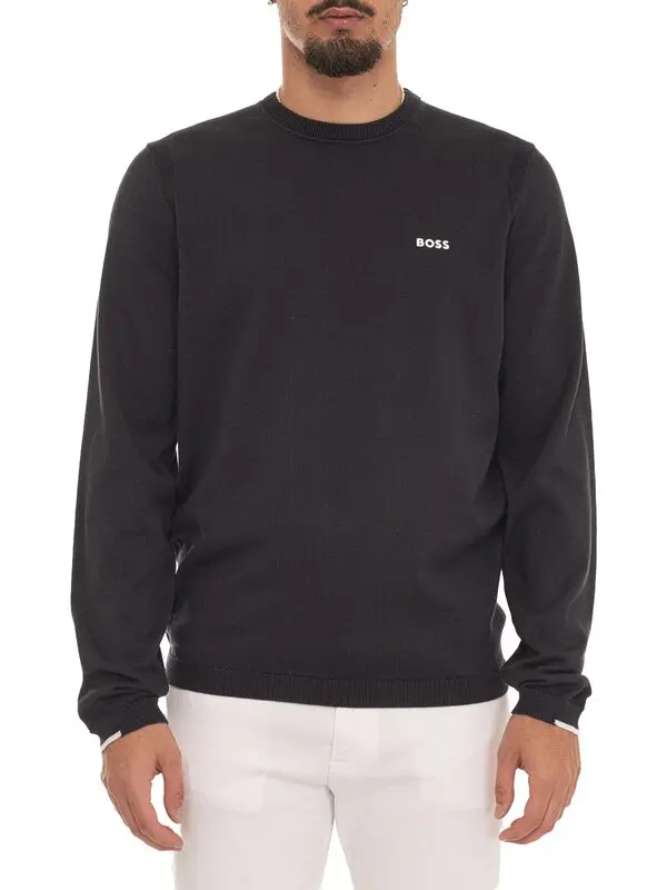 BOSS Slim Fit Cotton Crewneck Jumper - Blue