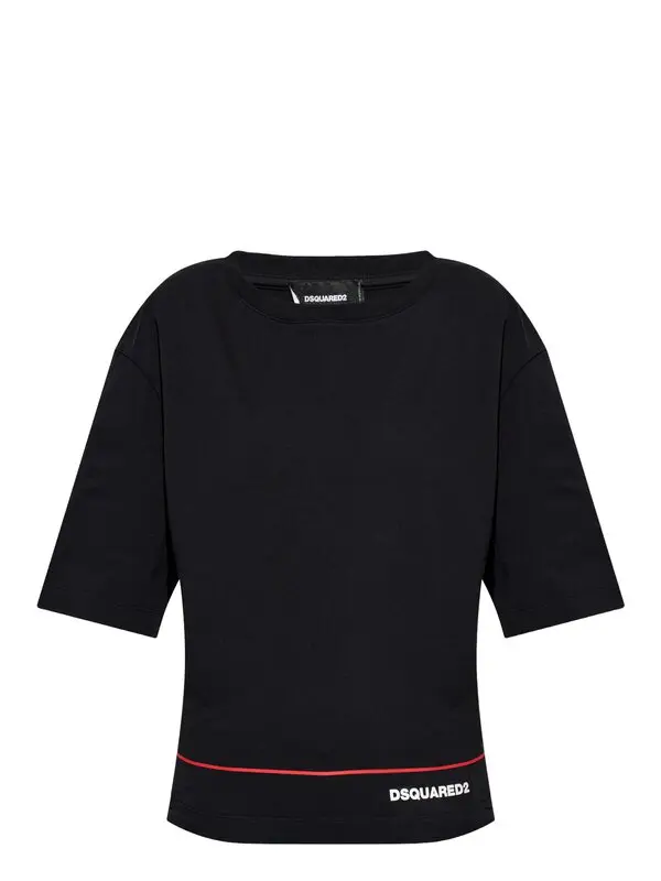 Dsquared2 Cotton Logo T-shirt With Red Line Detail - Black