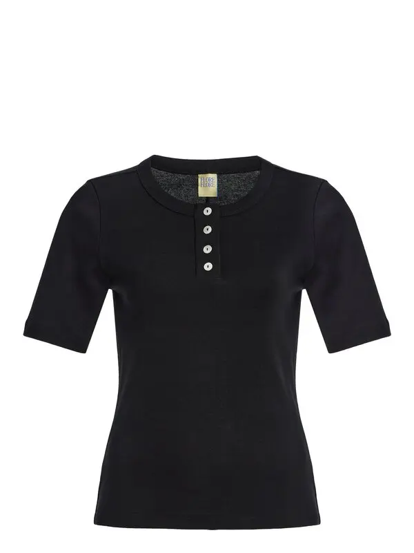 FLORE FLORE Jess Cotton Henley T-shirt - Black