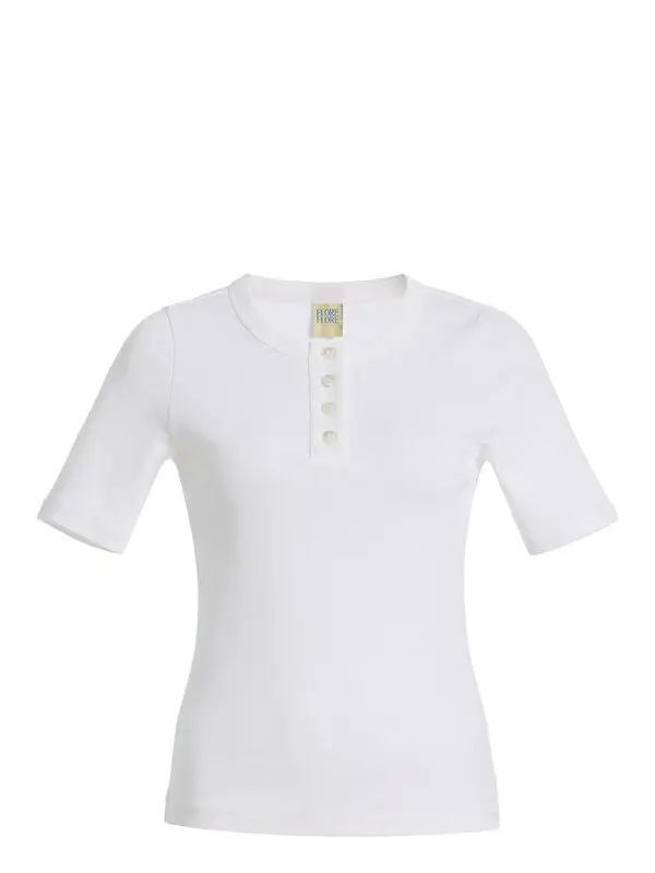 FLORE FLORE Jess Cotton Henley T-shirt - White