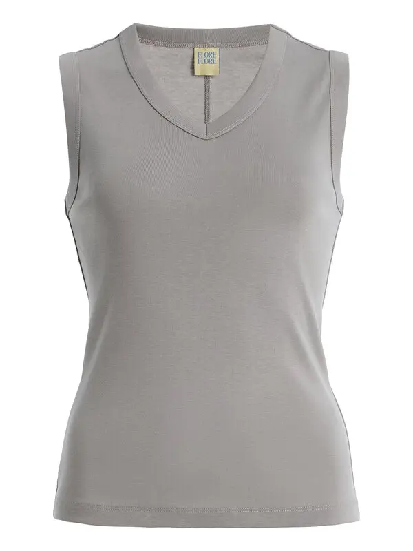 FLORE FLORE Jill V-neck Cotton Rib Tank Top - Grey