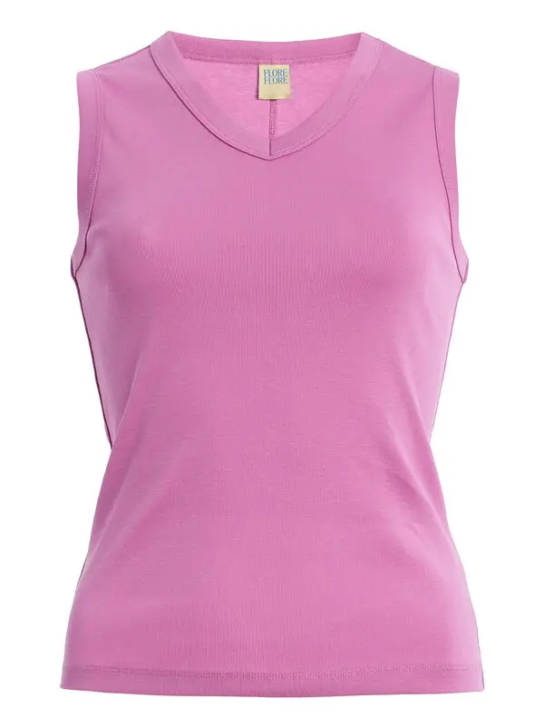 FLORE FLORE Jill V-neck Cotton Rib Tank Top - Pink