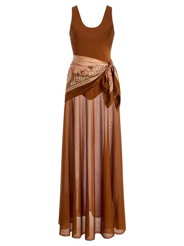 Zimmermann Aster Scarf-detailed Knit Maxi Dress - Brown
