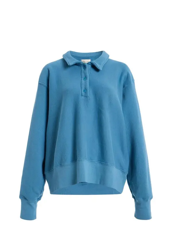 LES TIEN Cotton Henley Sweatshirt - Blue