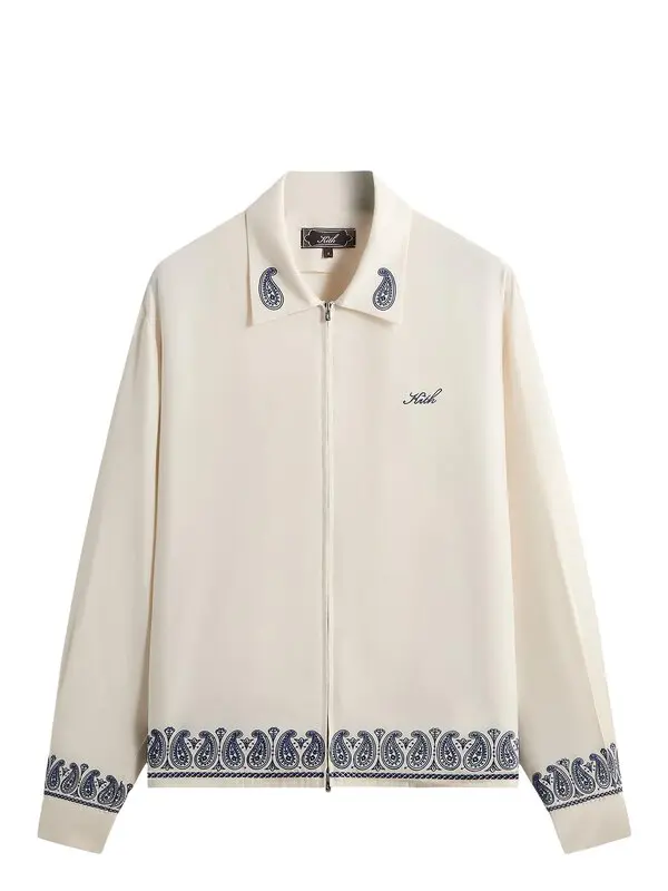Kith Cupro Linen Zip Front Sanford Shirt With Paisley Embellishments - Cream