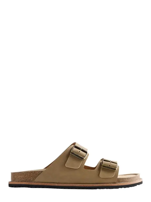 Quince Nubuck Leather Double Buckle Slide Sandals - Wheat