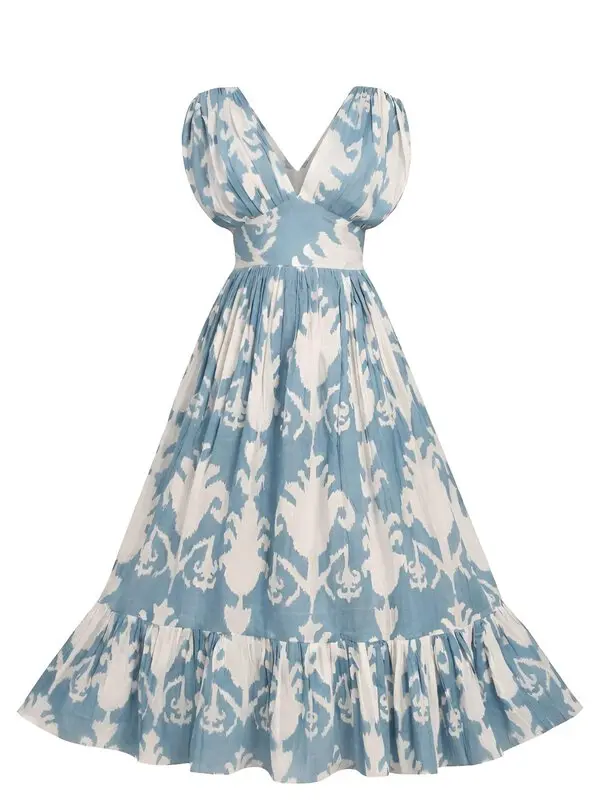MAIYA Sapphire Loom Ikat Print Maxi Dress - Blue